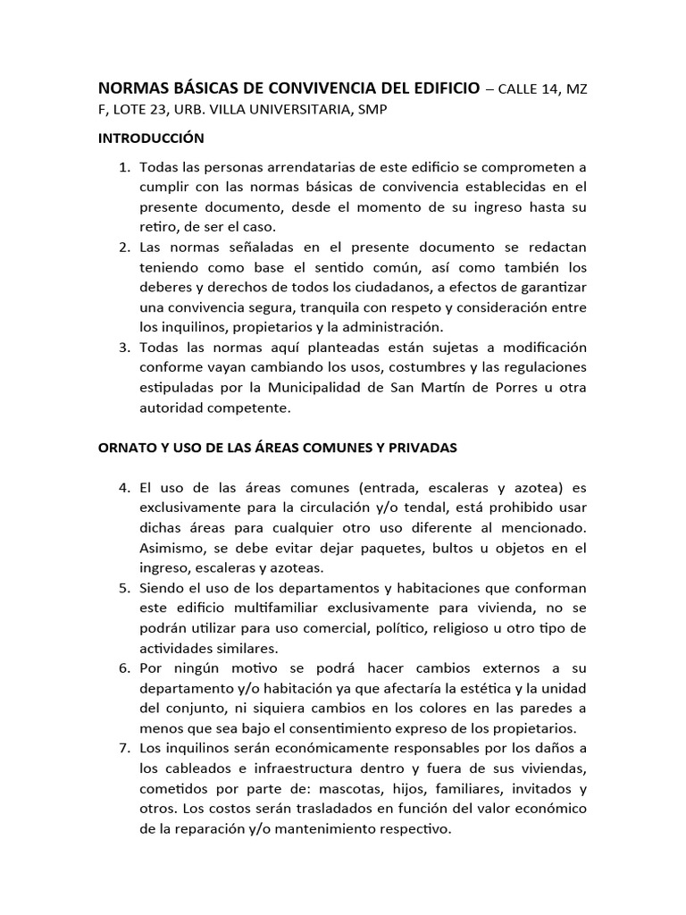 Normas Básicas de Convivencia Del Edificio | PDF | Residuos