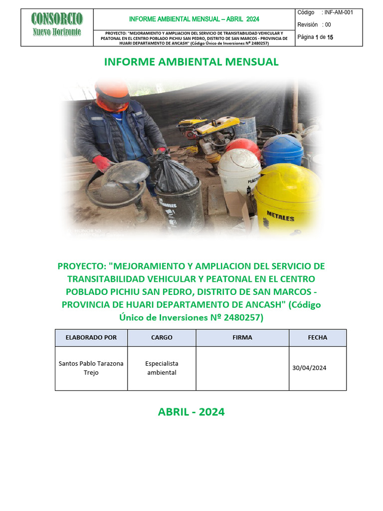 Informe Ambiental - Abril 2024 | PDF | Residuos | Naturaleza