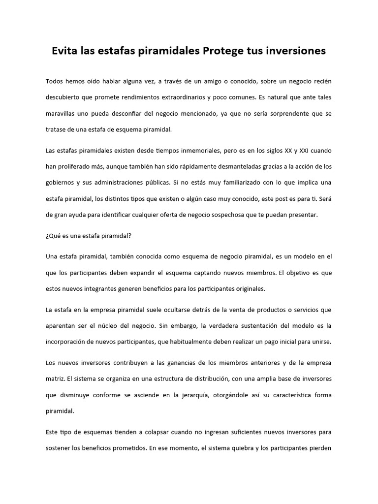 Evita Las Estafas Piramidales Protege Tus Inversiones | PDF | Economias