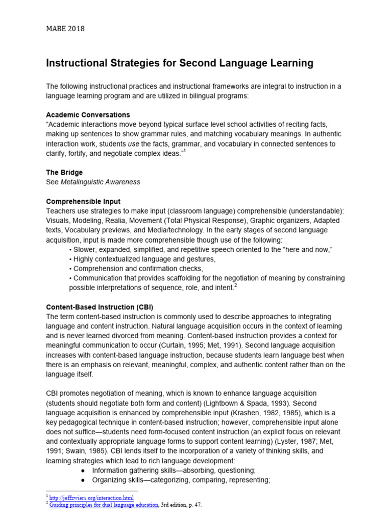 Instructional Strategies For Second Language Learning | PDF | Language ...