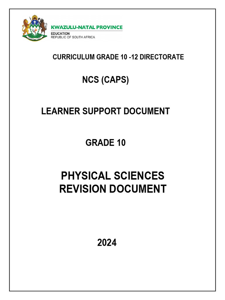 Grade 10 Physical Sciences Revision Document | PDF | Electromagnetic ...