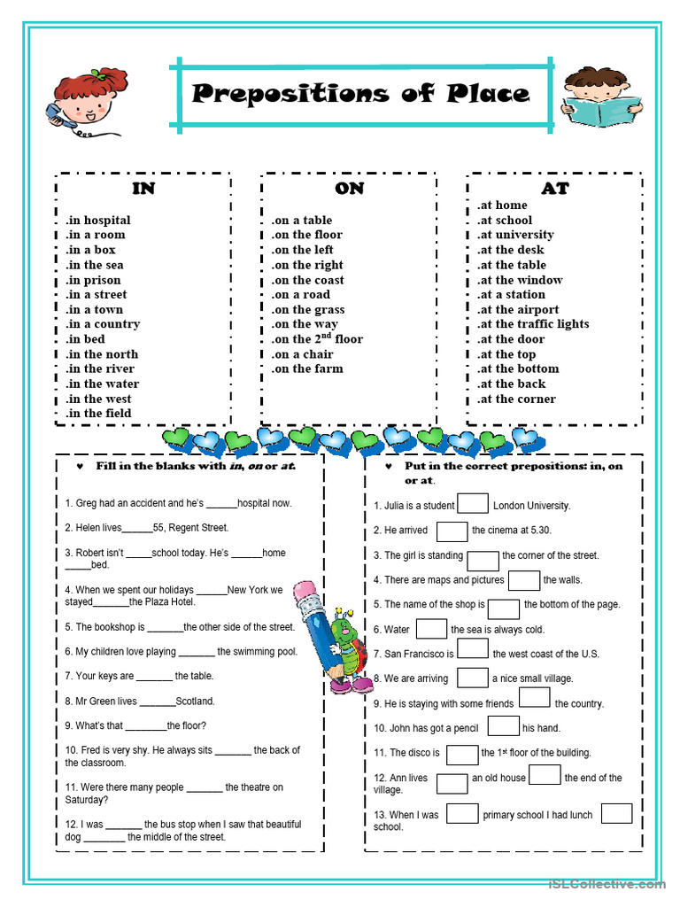 Prepositions of Place Worksheet | PDF