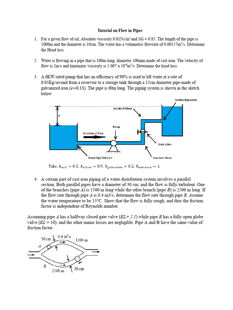 Pipe Flow Head Loss Calculations | PDF