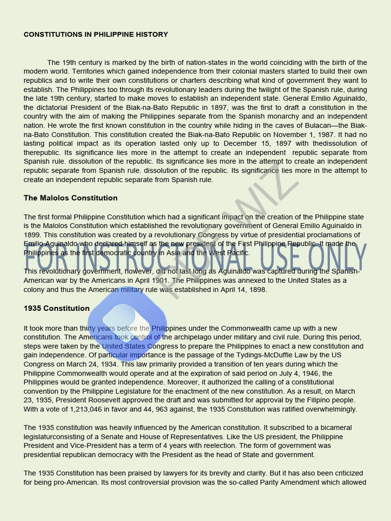 A Constitutions in Philippine History | Download Free PDF | Corazon Aquino | President Of The ...