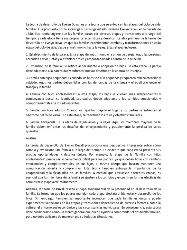 Teoría de Desarrollo de Evelyn Duvall | PDF | Familia | Vejez