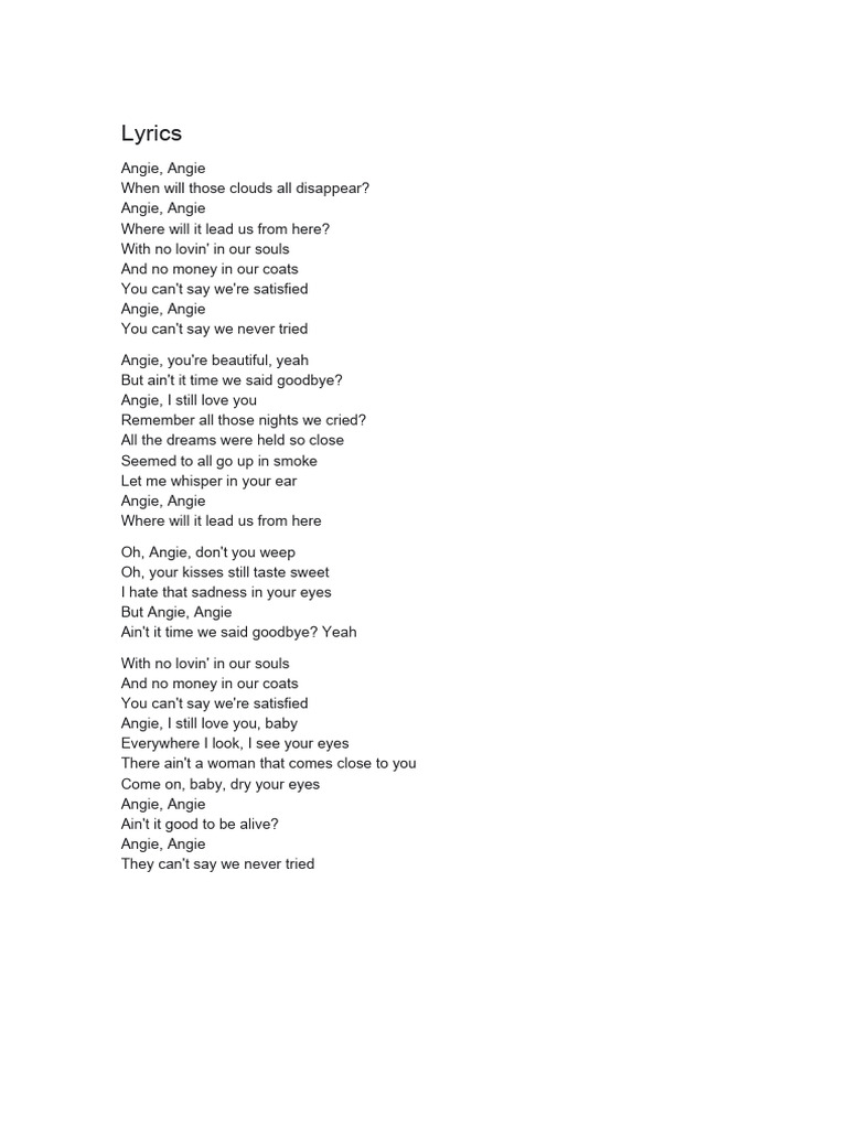 "Angie Lyrics - Emotional Farewell" | PDF