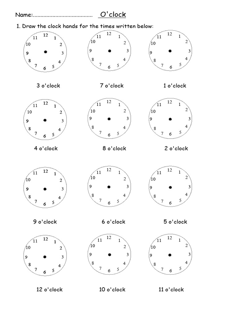 O'Clock Draw the Time Worksheet | PDF