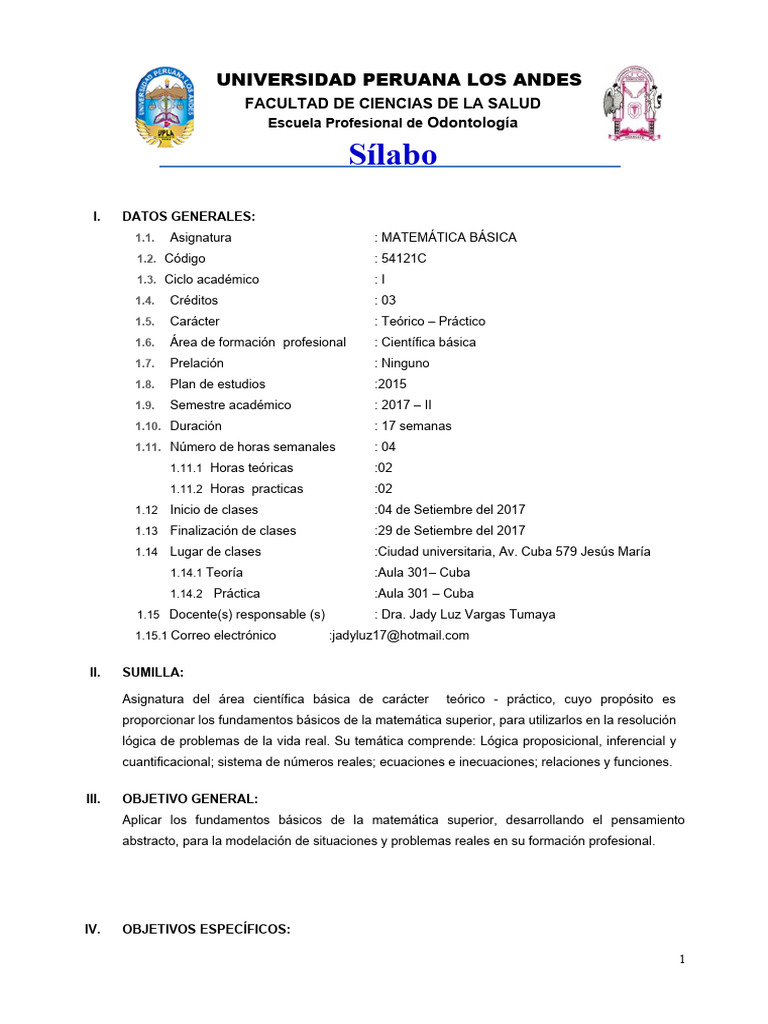 Silabo Matematica Basica | PDF | Ecuaciones | Proposición