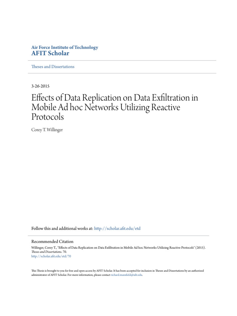 Effects of Data Replication On Data Exfiltration in Mobile Ad Hoc | PDF | Wireless Ad Hoc ...