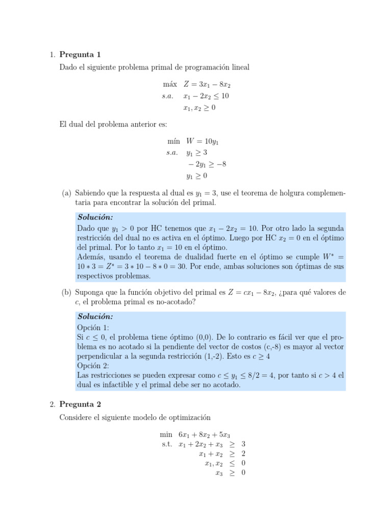 Dualidad Guía 2 | PDF | Optimización Matemática | Programación lineal
