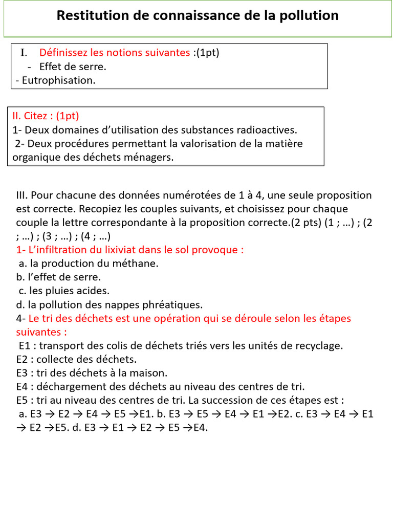 QCM - Pollution | PDF | Pollution de l'air | Eau