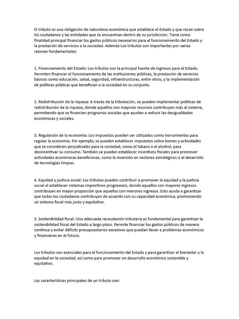 Tributo Caracteristicas | PDF | Impuestos | Economias