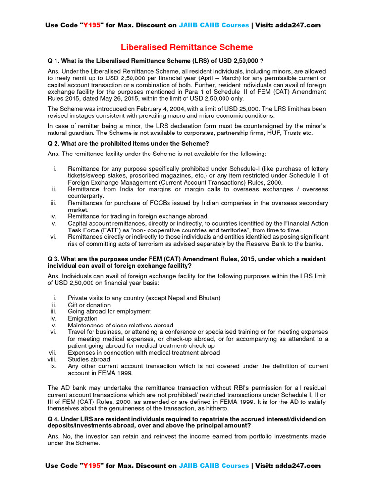 Liberalised Remittance Scheme | PDF | Banks | Remittance