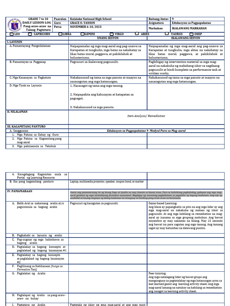 DLL ESP G9 LipunangEkonomikal Yanson | PDF