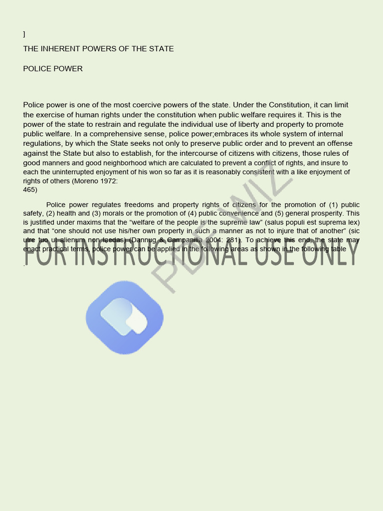 MDL 2 PGC Topic 3 The Inherent Powers of The State | PDF | Police Power ...