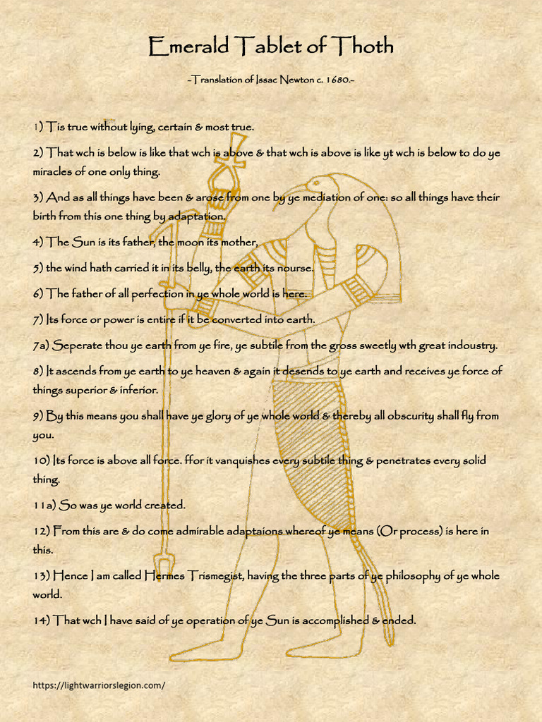 Emerald Tablet of Thoth Translation of Issac Newton C. 1680 | PDF