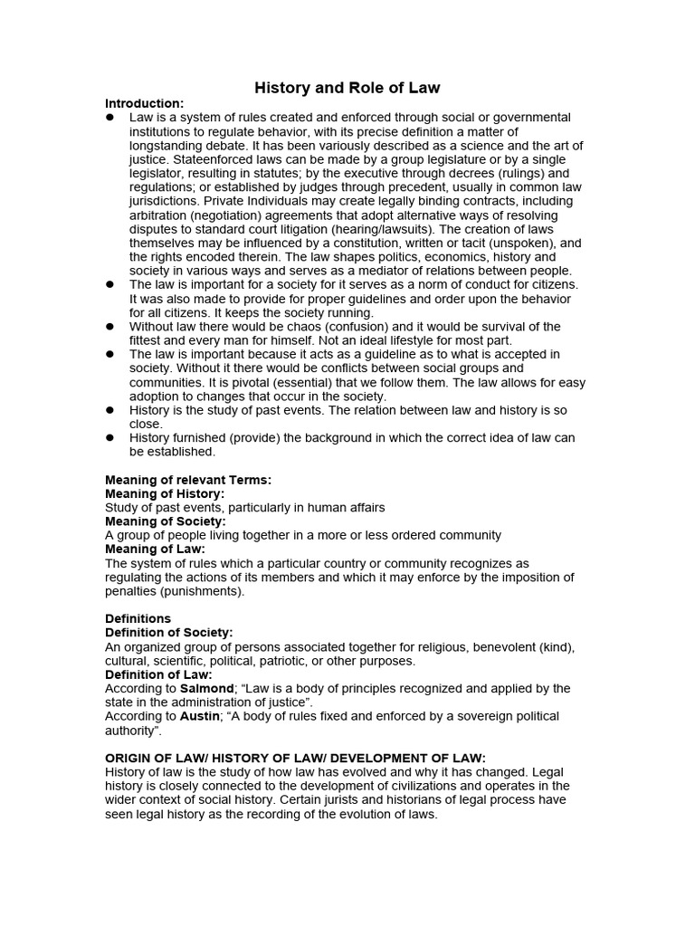 History and Role of Law | PDF | Common Law | Roman Law