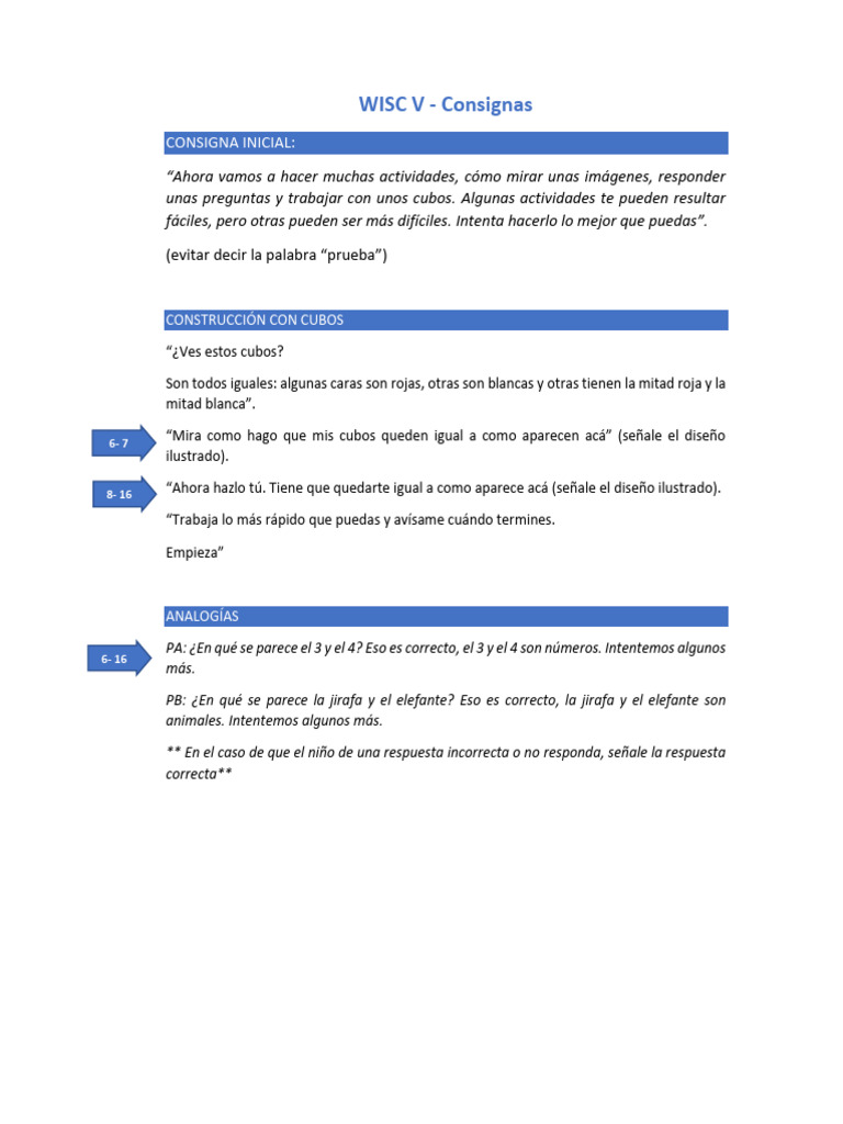 Consignas WISC V | PDF