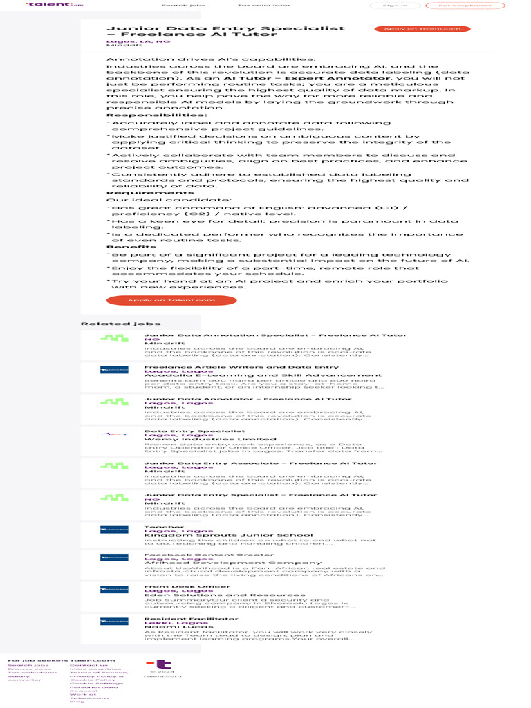 Job Junior Data Entry Specialist - Freelance AI Tutor - Mindrift | PDF | Artificial Intelligence ...