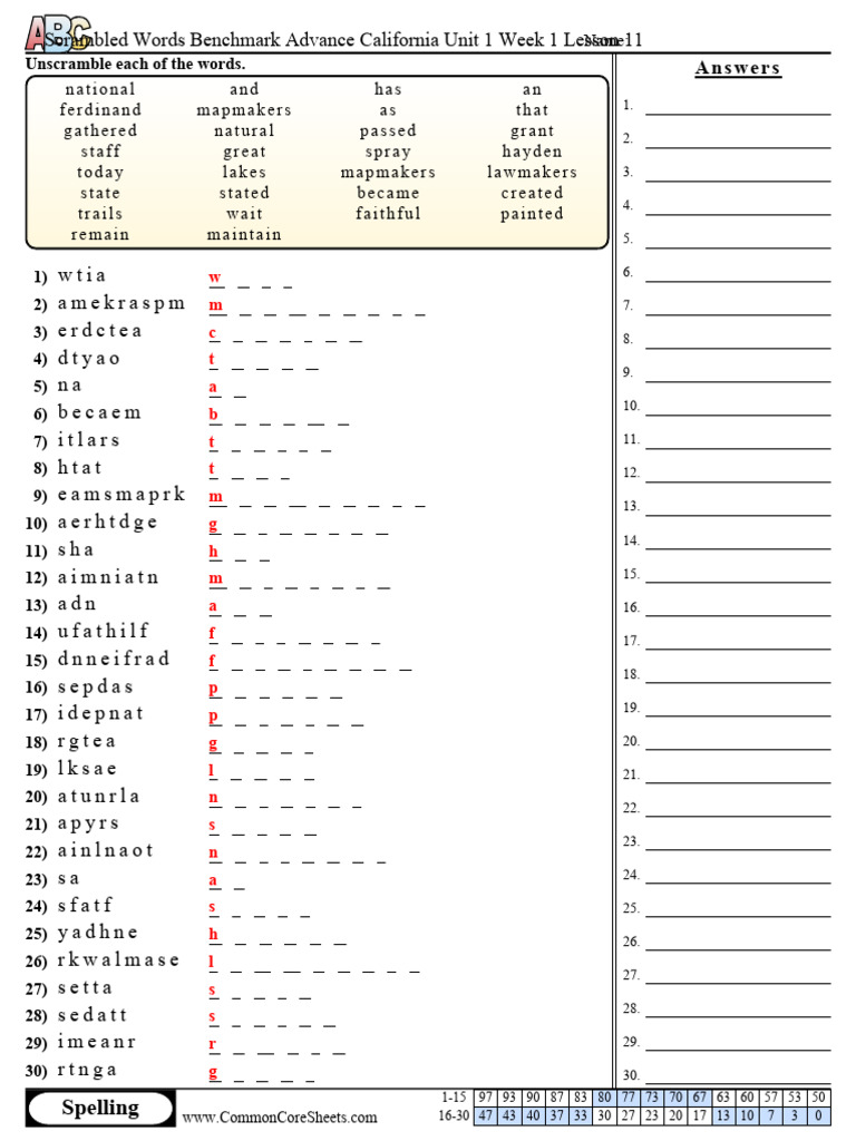 Benchmark Unit 1 Week 1 Lesson 11 | PDF | Language Mechanics ...