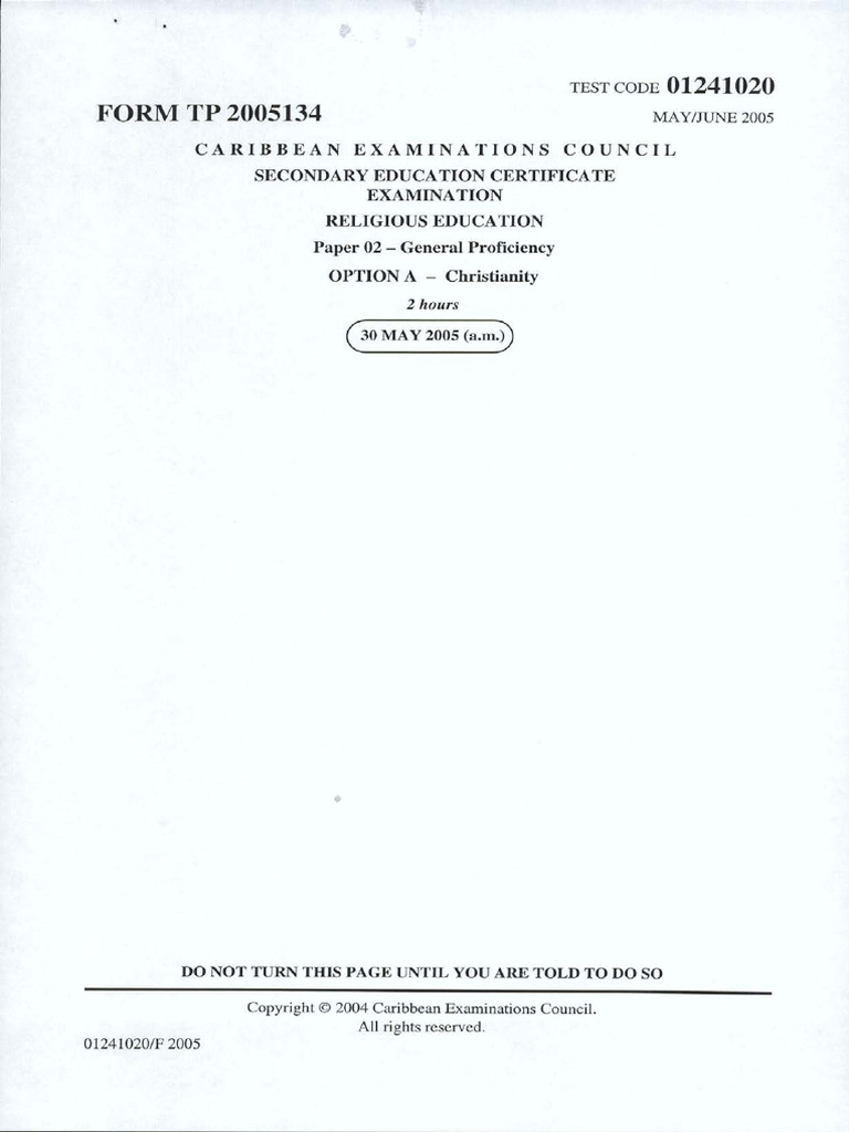 CSEC Religious Education June 2005 P2 Option A | PDF | Jesus | God