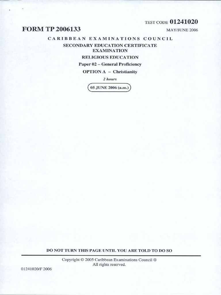 CSEC Religious Education June 2006 P2 Option A | PDF | Logos ...