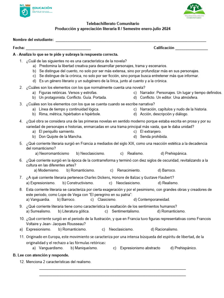 Producción y Apreciación Literaria II | PDF | Novelas | Romanticismo