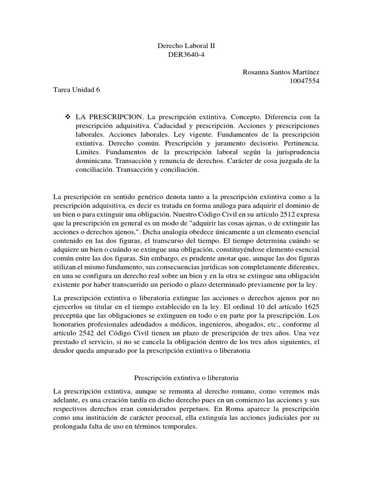 Derecho Laboral Ii Unidad 6 Pdf Estatuto De Limitaciones Castigos 5008