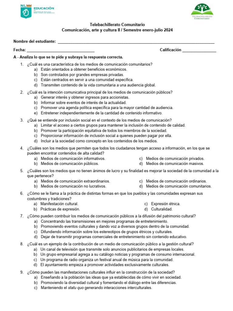 Comunicación, arte y cultura II EXAMEN PARCIAL 2 | PDF | Medios de ...