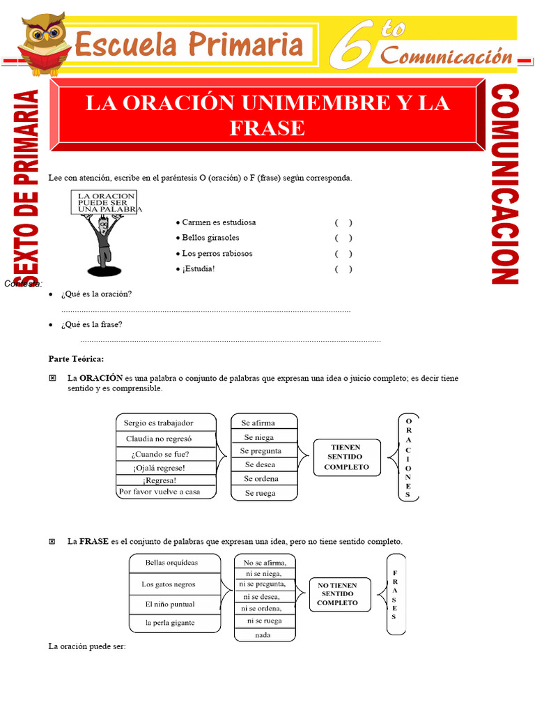 La-Oración-Unimembre-y-la-Frase-para-Sexto-de-Primaria | PDF | Oración ...