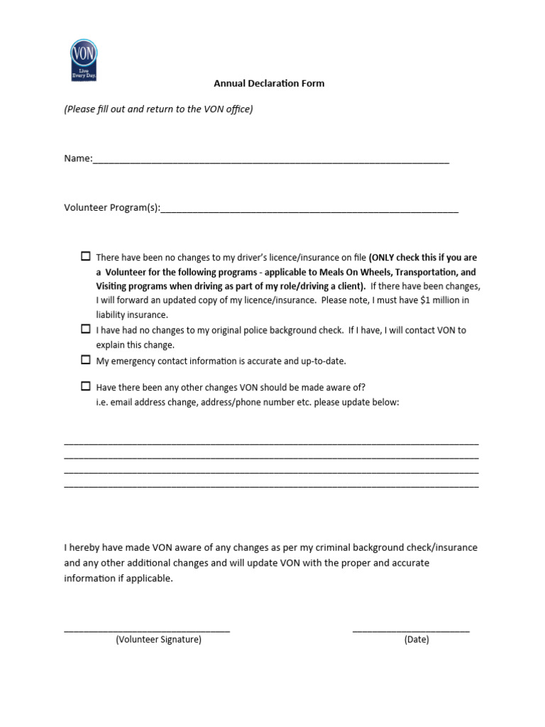 Annual Volunteer Declaration Form | PDF