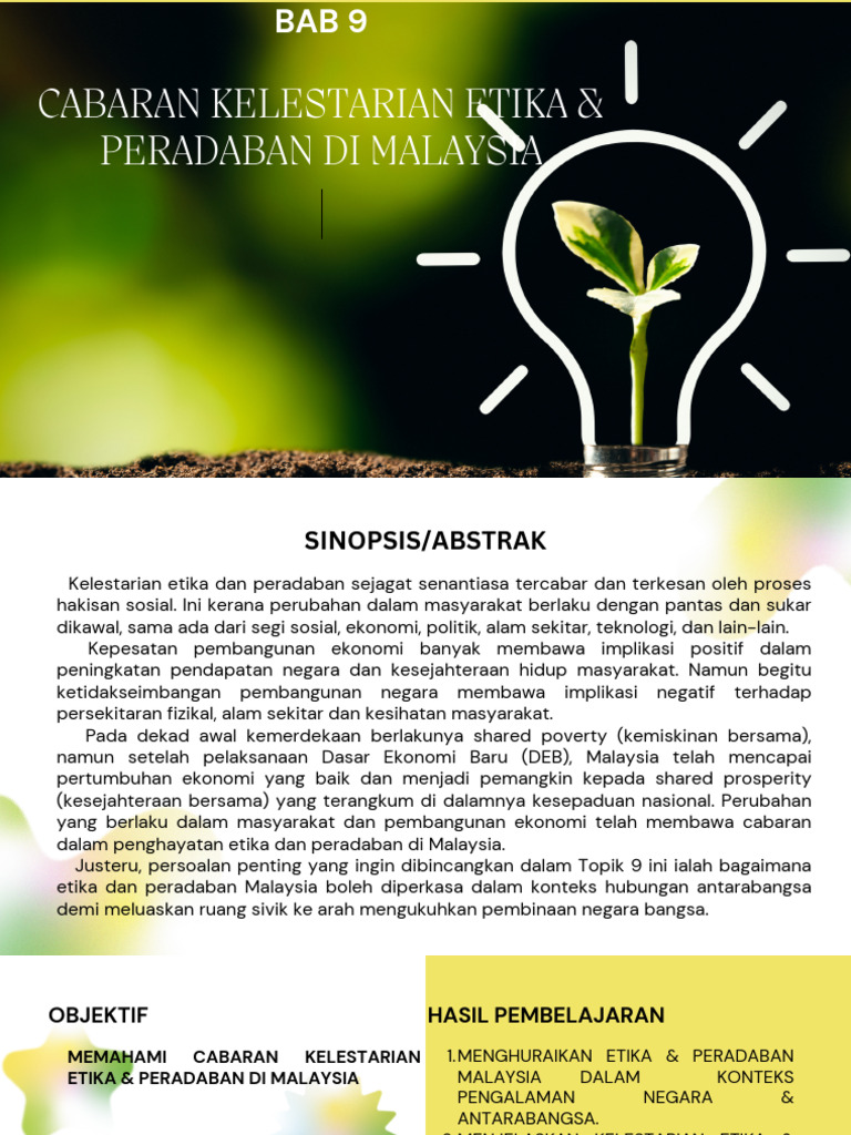 Topik 9 - Cabaran Kelestarian Etika & Peradaban Di Malaysia | PDF