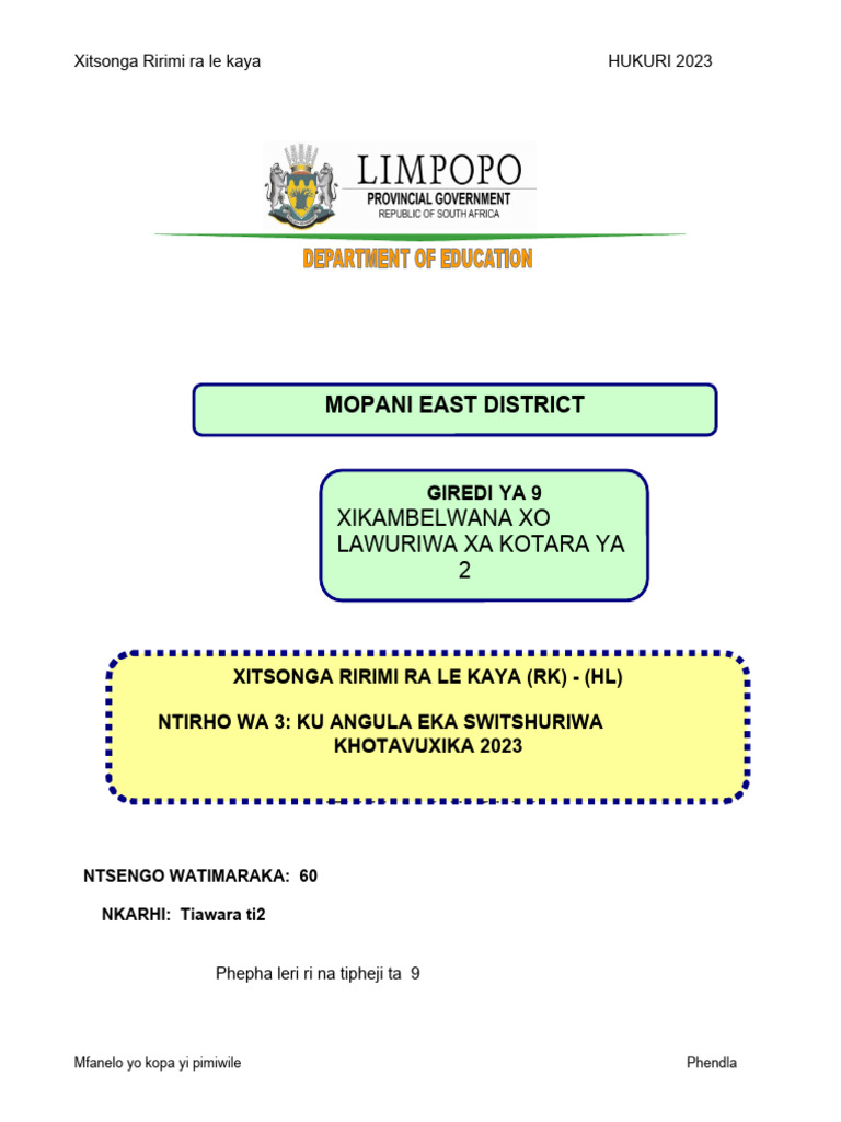 Grade 9 Xitsonga Khotavuxika 2023 - 074427 - 074530 - 074649 | PDF