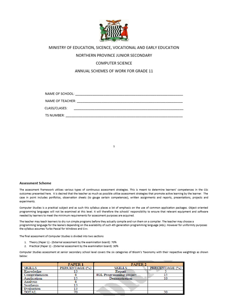 Grade 11 Computer Science Schemes | PDF | Educational Assessment | Video