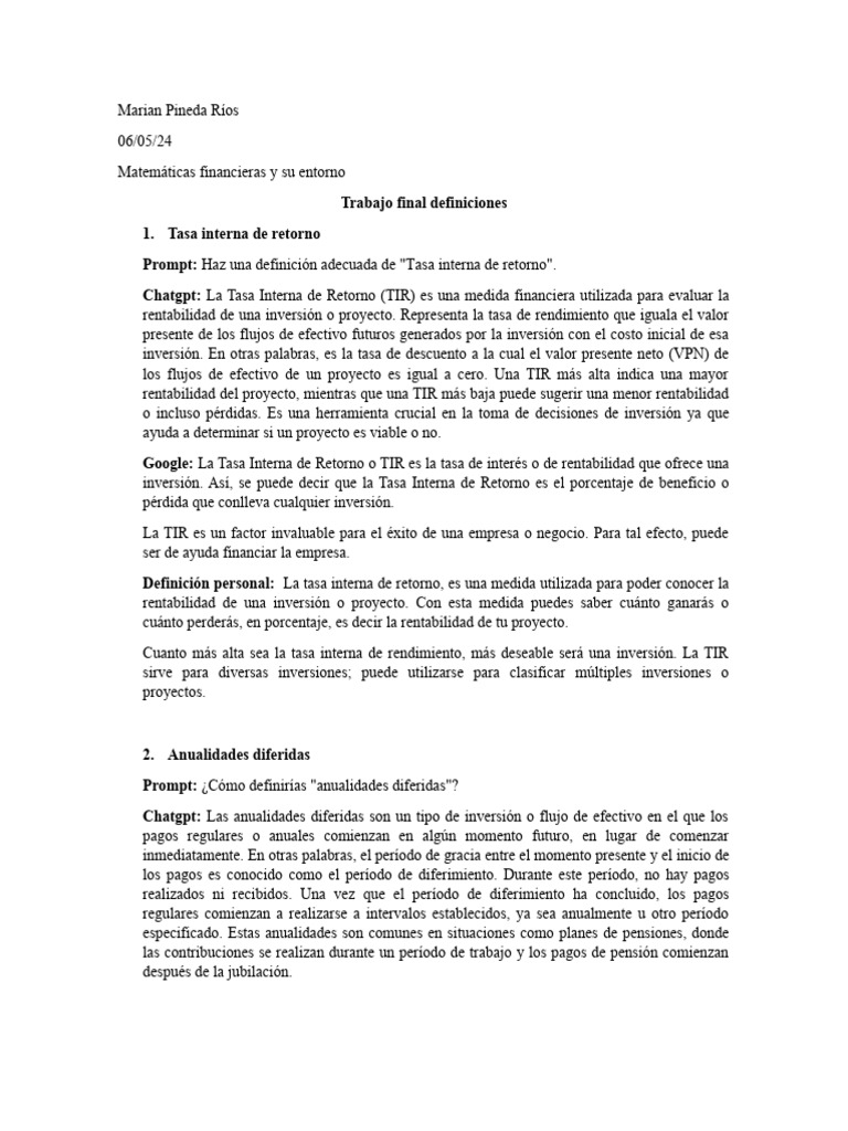 Trabajo Final | PDF | Tasa interna de retorno | Economias