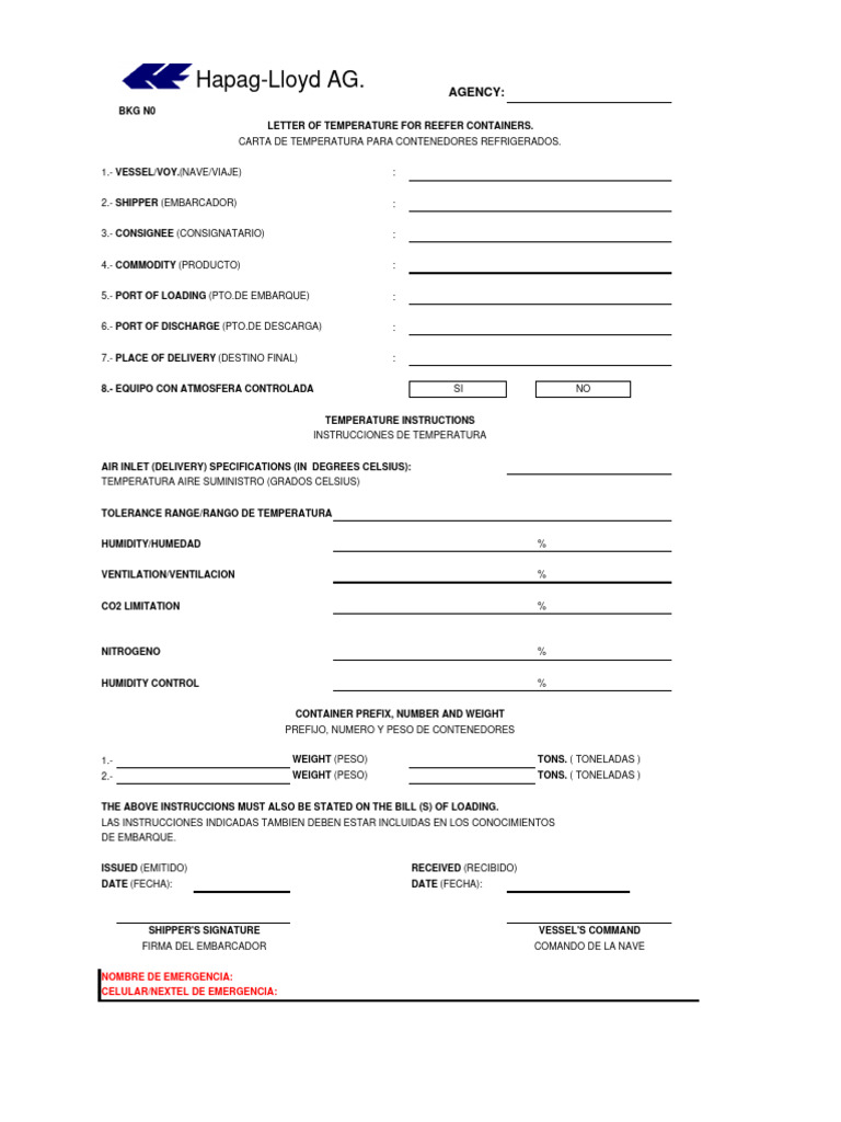 Carta de Temperatura - HAPAG LLOYD | PDF