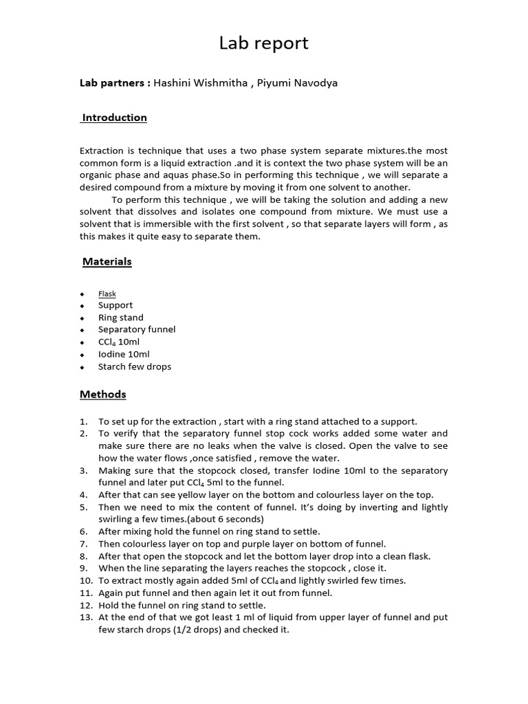 Lab Report Iodine Extraction | PDF