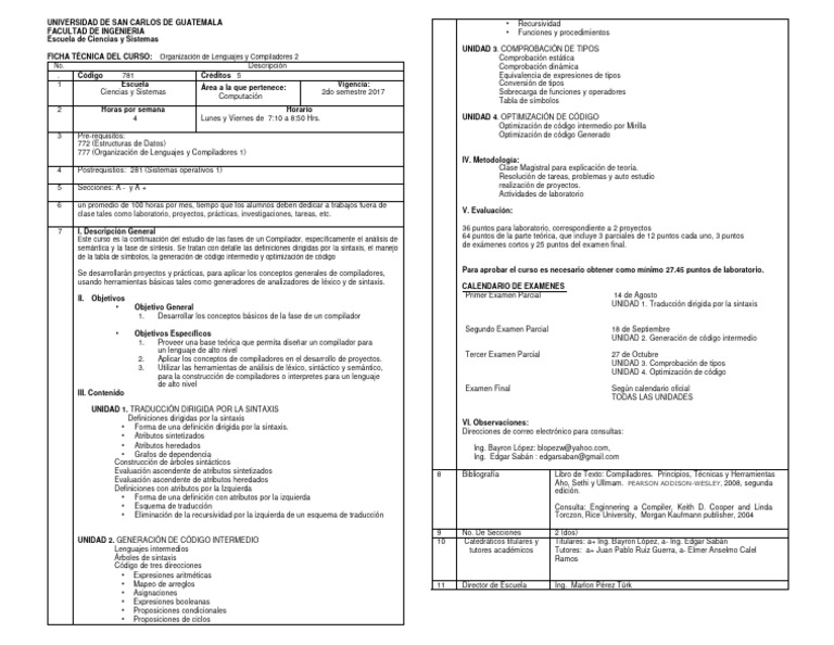 Programa de Curso s2 2017 | PDF | Compilador | Lenguaje de programación