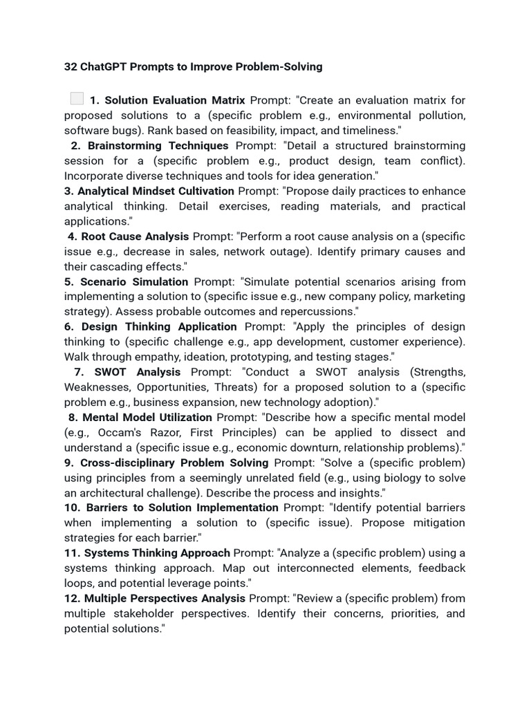 Problem-Solving Prompts for Innovators | PDF | Brainstorming | Thought