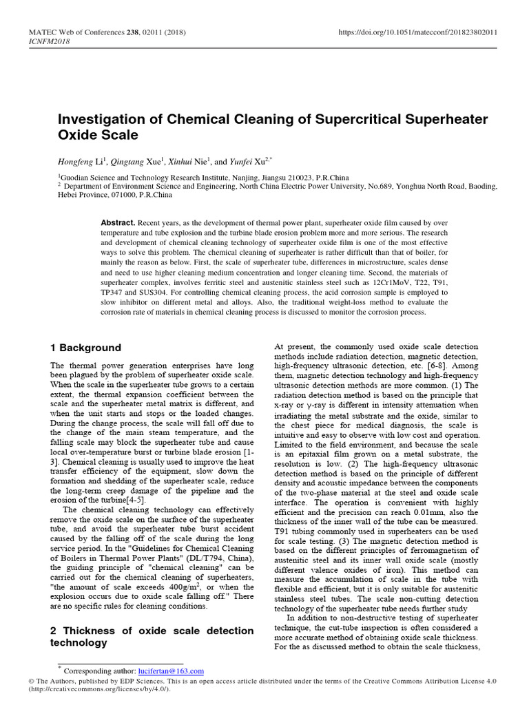 Investigation of Chemical Cleaning of Supercritica | PDF | Corrosion | Iron