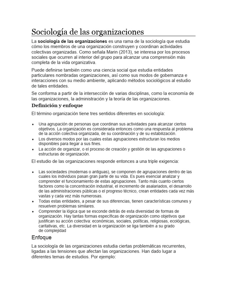 Sociología de las organizaciones | PDF | Sociología | Sicología