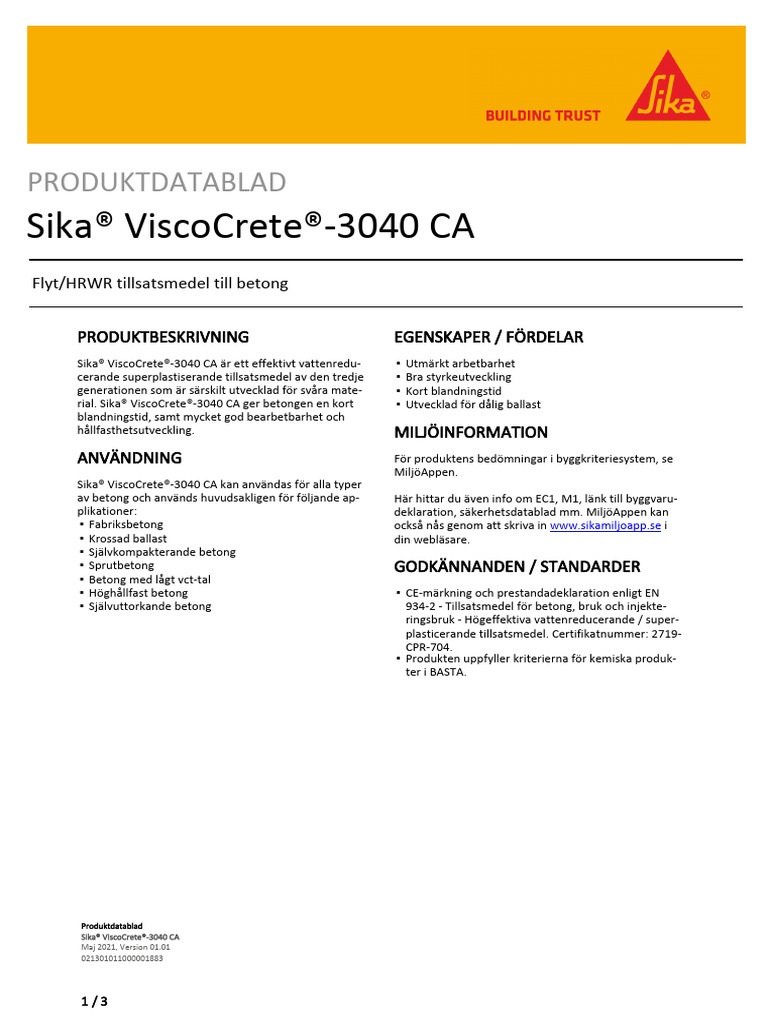 Sika Viscocrete 3040ca | PDF