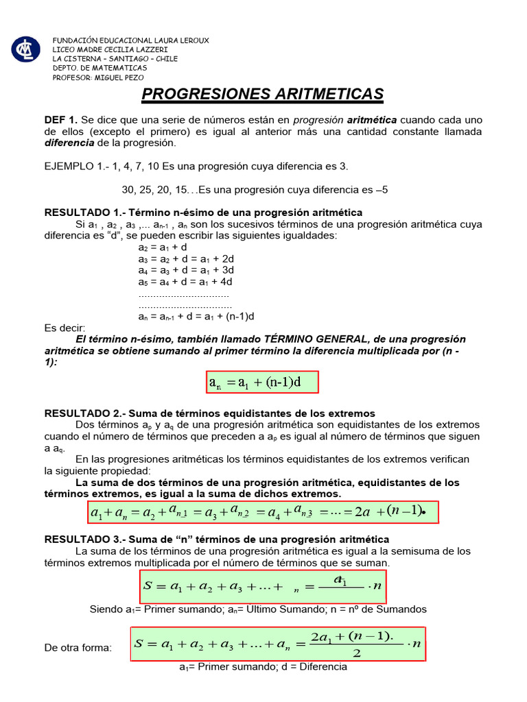 FÒRMULAS Progresiones-2024 | PDF | Matemática Elemental | Aritmética