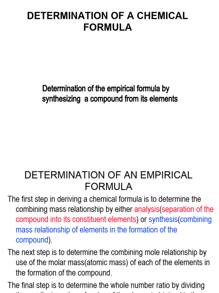 Chemical Formula Determination Guide | PDF | Mole (Unit) | Chemical ...