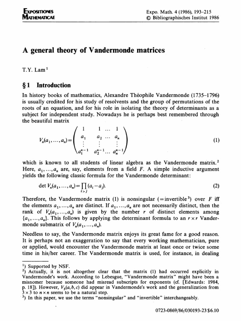 A General Theory of Vandermonde Matrices | PDF | Matrix (Mathematics ...