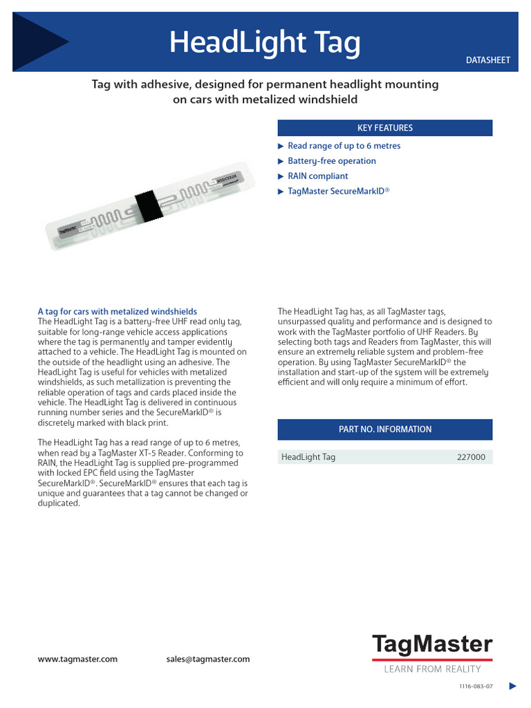 Datasheet-HeadLight-Tag-EN | PDF | Headlamp
