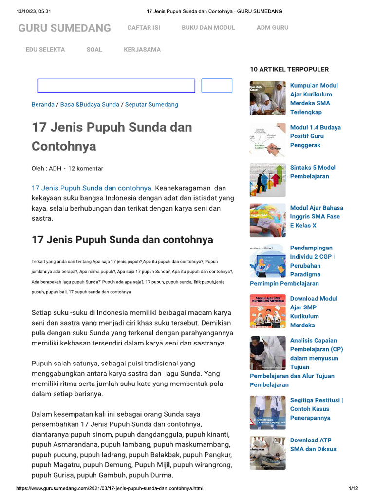 17 Jenis Pupuh Sunda Dan Contohnya - GURU SUMEDANG | PDF