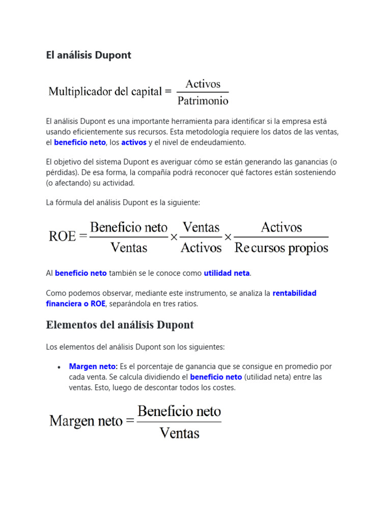 El Análisis Dupont | PDF | Rentabilidad sobre recursos propios | Apalancamiento (Finanzas)