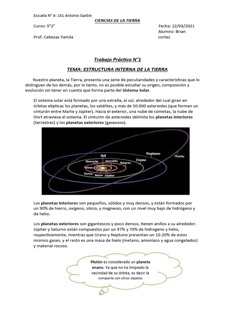 TPN°1 CIENCIAS DE LA TIERRA (2) Brian Cortez | PDF | Planetas | Tierra