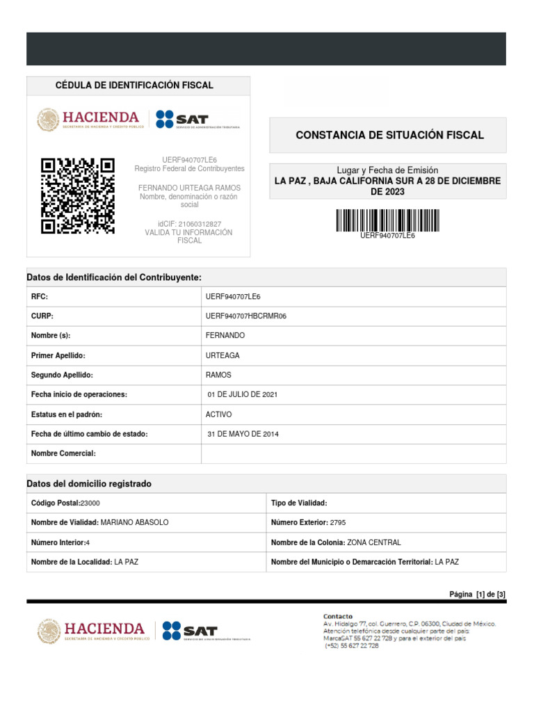 Constancia de Situación Fiscal | PDF | Gobierno